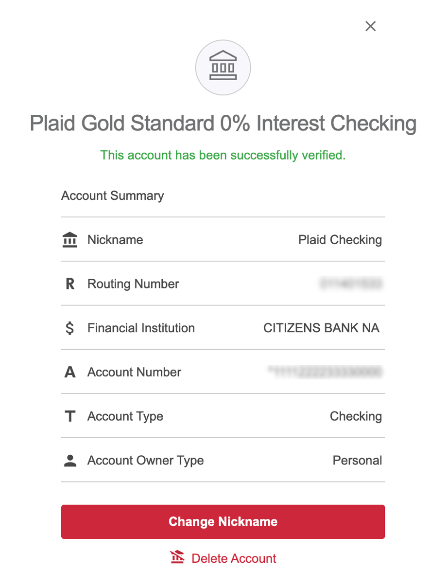 Edit or Delete a transfer account in A2A