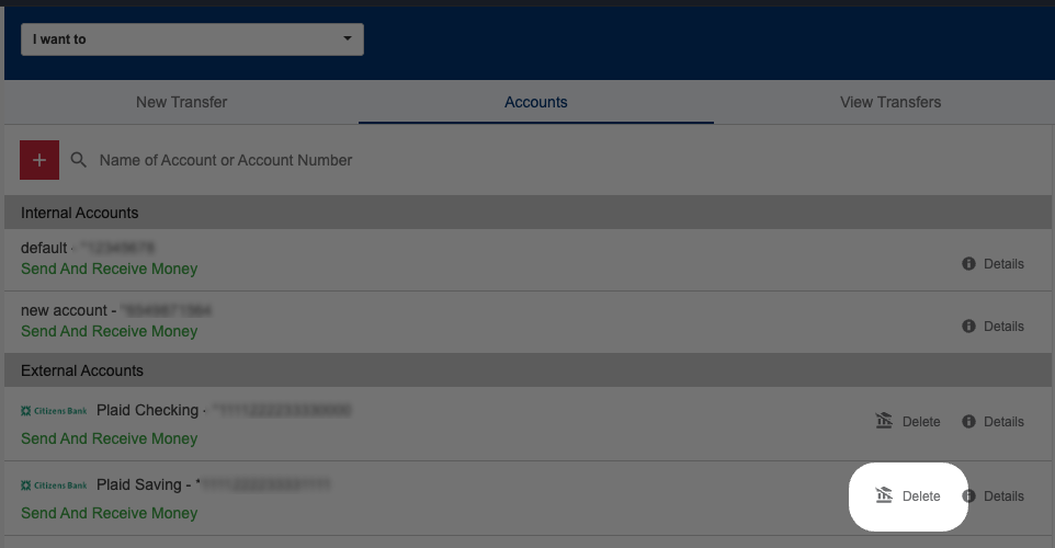 Edit or Delete a transfer account in A2A