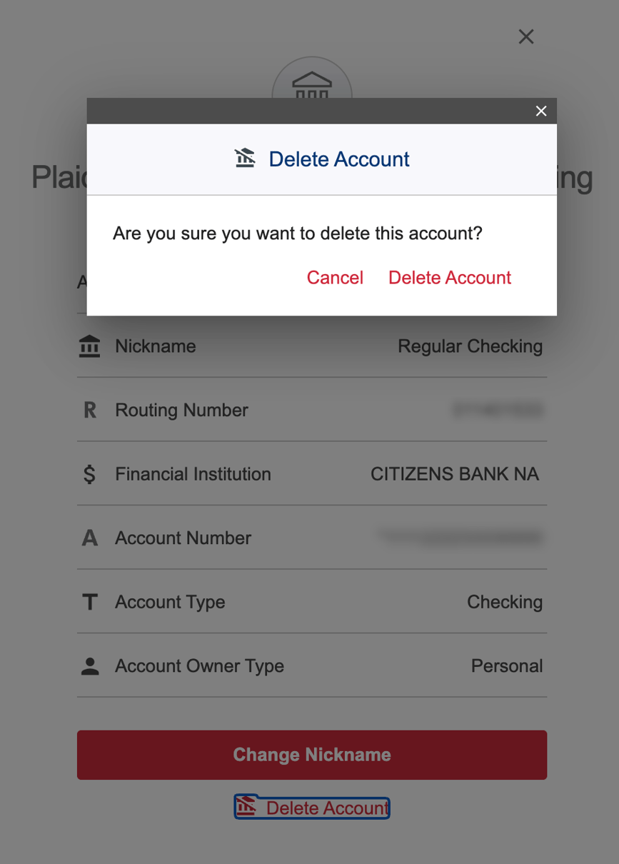 Edit or Delete a transfer account in A2A
